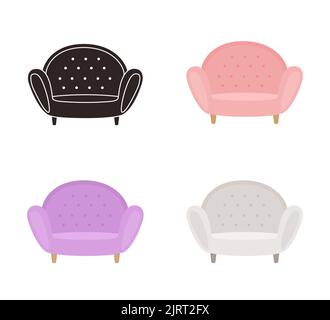Cartoon set furniture living room interior design: sofa, chairs ...