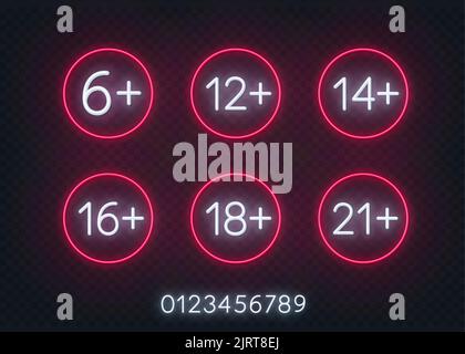 Neon sign of age limit 12 plus on a transparent background Stock Vector ...