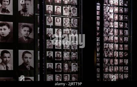 A picture of multiple portraits of Polish victims, taken inside the ...