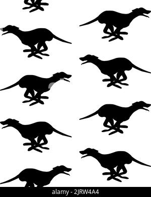 Vector hand drawn running whippet dog silhouette isolated on white ...