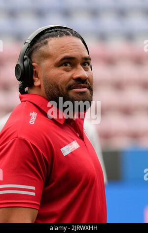 Konrad Hurrell inspects the pitch before the Rugby League International ...