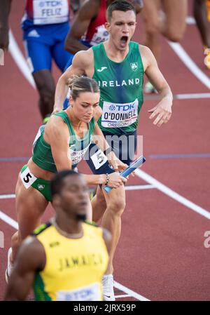 Sophie Becker competing in the mixed relay final at the World Athletics ...