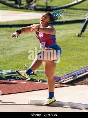 Jessica Woodard of the USA competing in the women’s shot put heats at ...