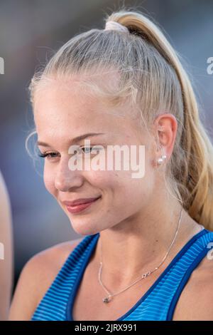 Saga Andersson of Finland competing in the women’s pole vault heats at ...