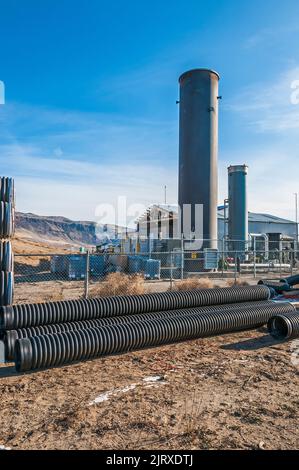 A processing station at an active solid waste landfill or dump, showing ...