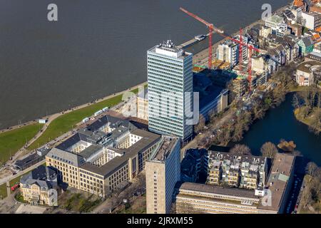 Aerial view, Mannesmann-Hochhaus and Haus der Geschichte with adjacent ...