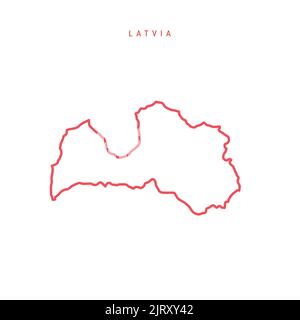 Latvia editable outline map. Latvian red border. Country name. Adjust line weight. Change to any ...