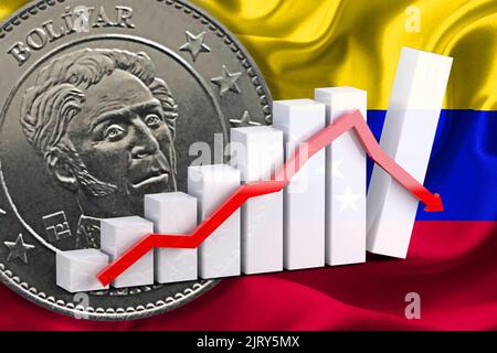Economy Chart - Down Arrow, Bolívar Cash Coin and Venezuela Flag (Money ...