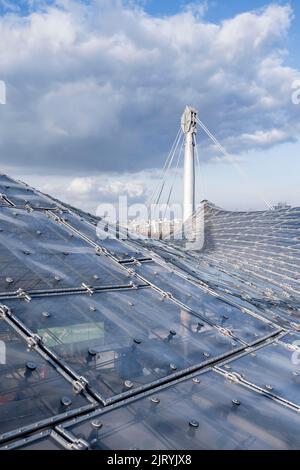 Supports and panels on the tent roof of the Olympic Stadium, Olympic ...