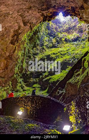 Inside the volcanic vent Algar do carvao Azores Terceira Portugal Stock ...