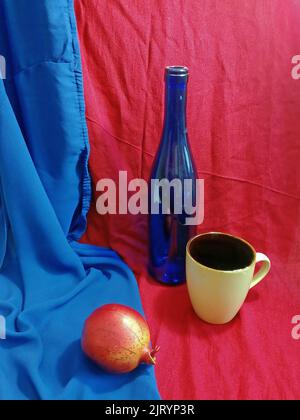 Still Life Bottle and pomegranate Stock Photo - Alamy