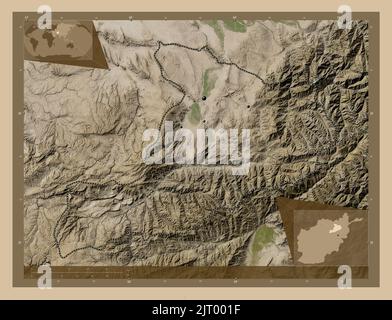 Baghlan, province of Afghanistan. Low resolution satellite map. Corner ...