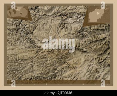 Bamyan, province of Afghanistan. Low resolution satellite map. Corner ...