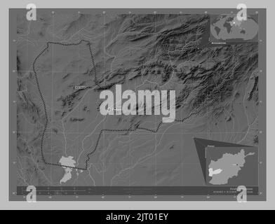 Farah, province of Afghanistan. Grayscale elevation map with lakes and ...
