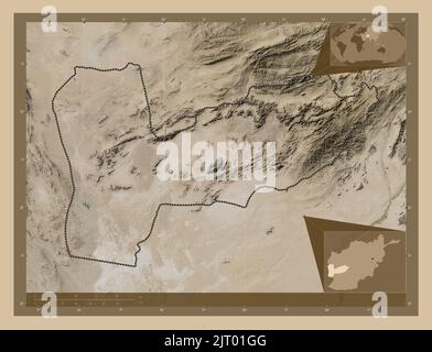 Farah, province of Afghanistan. Low resolution satellite map. Locations ...