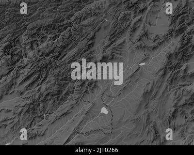 Ghazni, province of Afghanistan. Grayscale elevation map with lakes and ...