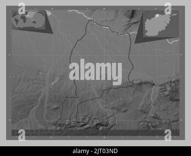 Jawzjan, province of Afghanistan. Grayscale elevation map with lakes ...