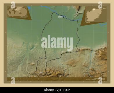 Jawzjan, province of Afghanistan. Colored elevation map with lakes and ...