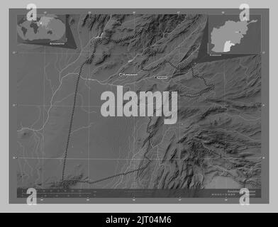 Kandahar, province of Afghanistan. Grayscale elevation map with lakes ...