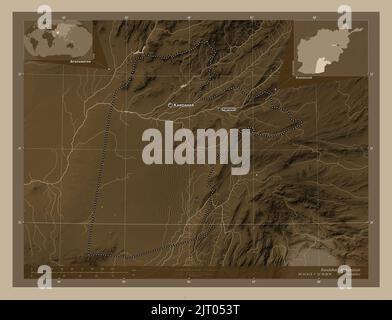 Kandahar, province of Afghanistan. Colored elevation map with lakes and ...