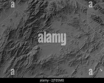 Khost, province of Afghanistan. Grayscale elevation map with lakes and ...