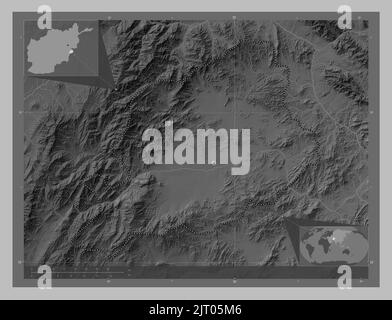 Khost, province of Afghanistan. Grayscale elevation map with lakes and ...
