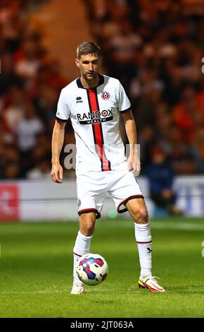 Luton, UK. 26th August 2022. John Egan of Sheffield Utd during the Sky ...