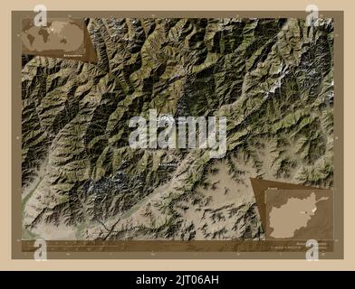 Kunar, province of Afghanistan. Low resolution satellite map. Corner ...