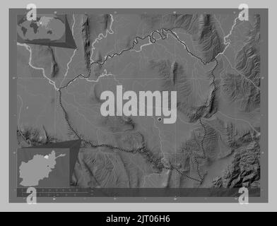 Kunduz, province of Afghanistan. Grayscale elevation map with lakes and ...