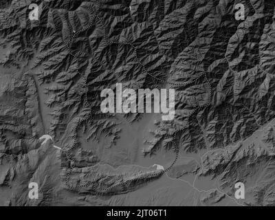 Laghman, province of Afghanistan. Grayscale elevation map with lakes ...