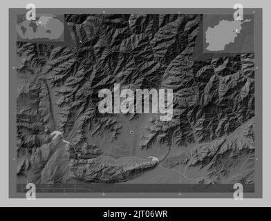 Laghman, province of Afghanistan. Grayscale elevation map with lakes ...