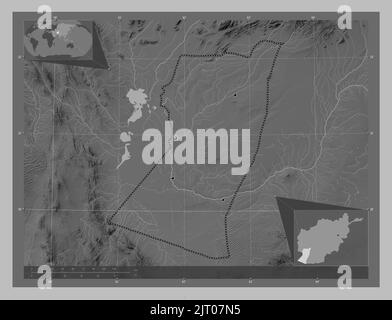 Nimroz, province of Afghanistan. Grayscale elevation map with lakes and ...