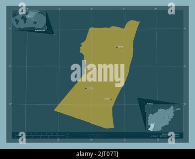 Nimroz, province of Afghanistan. Solid color shape. Locations of major ...