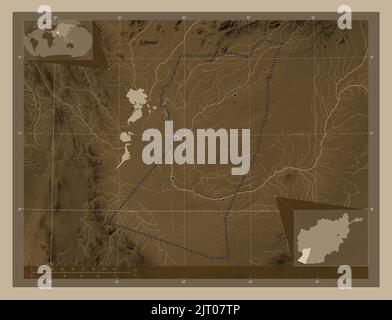 Nimroz, province of Afghanistan. Colored elevation map with lakes and ...