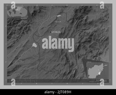 Paktika, province of Afghanistan. Grayscale elevation map with lakes ...