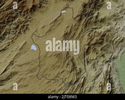 Paktika, province of Afghanistan. Colored elevation map with lakes and ...