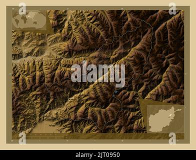Panjshir, province of Afghanistan. Colored elevation map with lakes and ...
