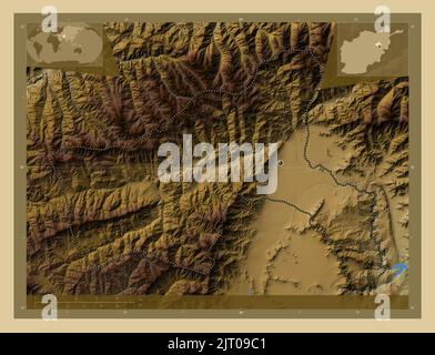 Parwan, province of Afghanistan. Colored elevation map with lakes and ...