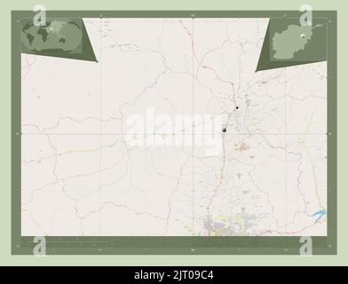 Parwan, province of Afghanistan. Open Street Map. Corner auxiliary ...