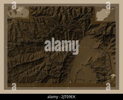 Parwan, province of Afghanistan. Colored elevation map with lakes and ...
