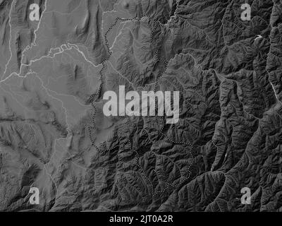 Takhar, province of Afghanistan. Grayscale elevation map with lakes and ...