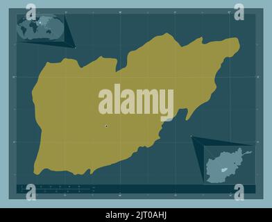 Uruzgan, province of Afghanistan. Solid color shape. Locations and ...