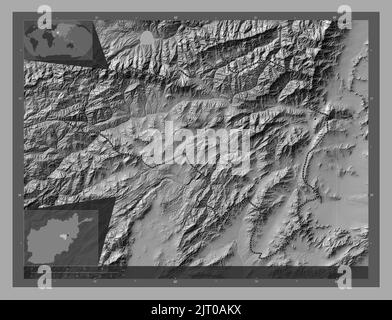 Wardak, province of Afghanistan. Bilevel elevation map with lakes and ...
