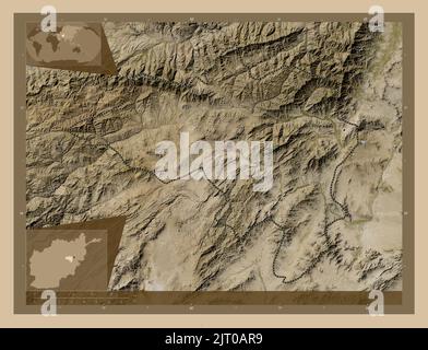 Wardak, province of Afghanistan. Low resolution satellite map. Corner ...