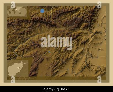 Wardak, province of Afghanistan. Colored elevation map with lakes and ...