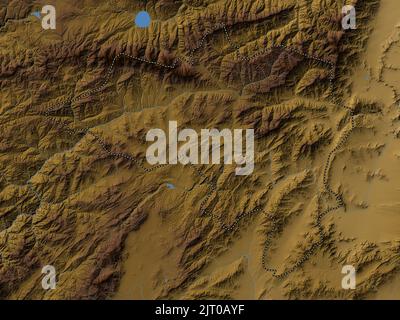 Wardak, province of Afghanistan. Colored elevation map with lakes and ...