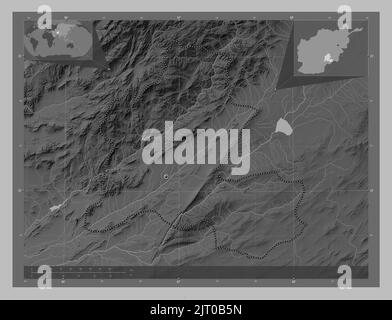 Zabul, province of Afghanistan. Grayscale elevation map with lakes and ...