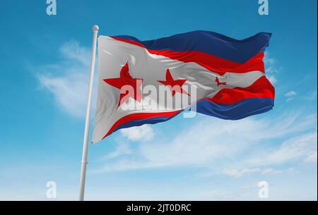 official flag of Union, Kentucky untied states of America at cloudy sky ...