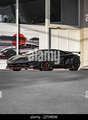 A matte black Lamborghini Aventador SVJ luxury car Stock Photo - Alamy