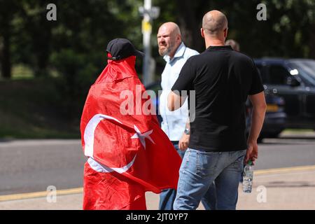 A Hull city fan wears the Turkish flag Stock Photo - Alamy